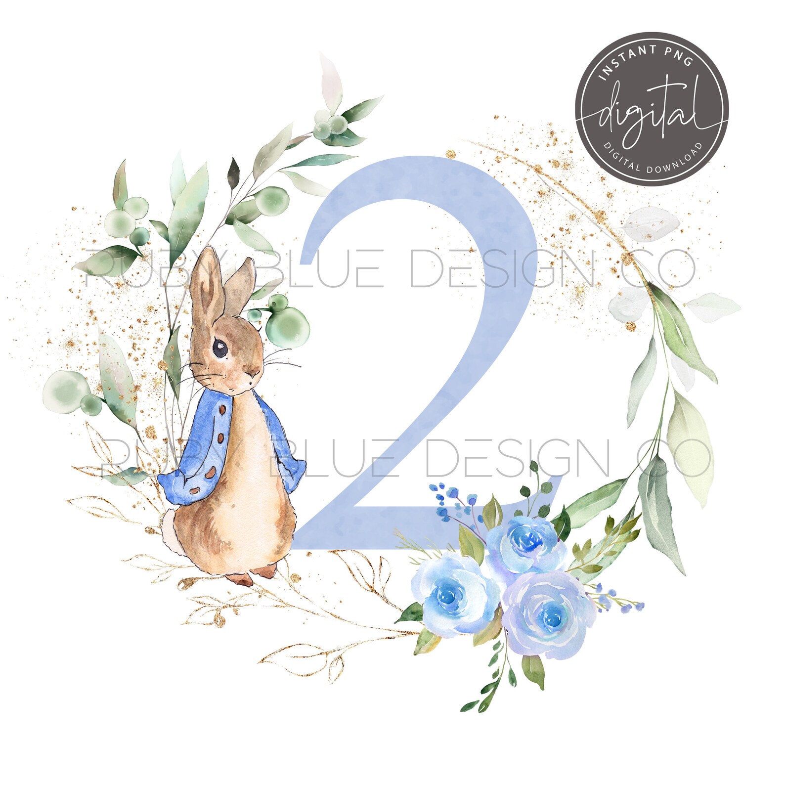 Peter Rabbit 2nd Birthday PNG Peter Rabbit Blue Floral Wreath - Etsy