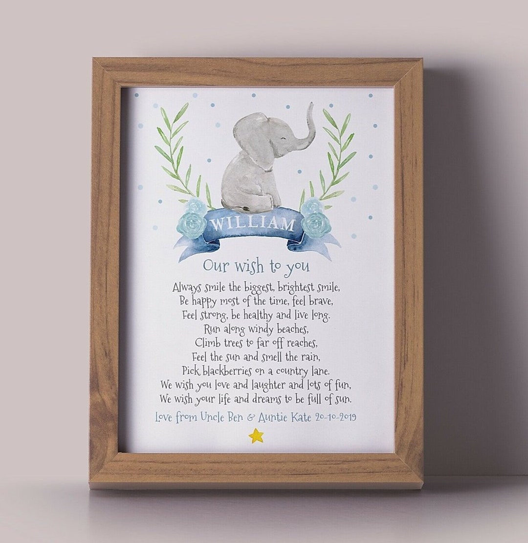 Digital Personalised Baby Elephant Wish Poem Print Digital Download - Etsy