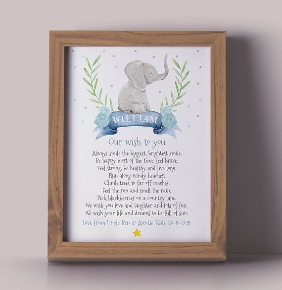 Personalised Baby Elephant Wish Poem Print | Etsy