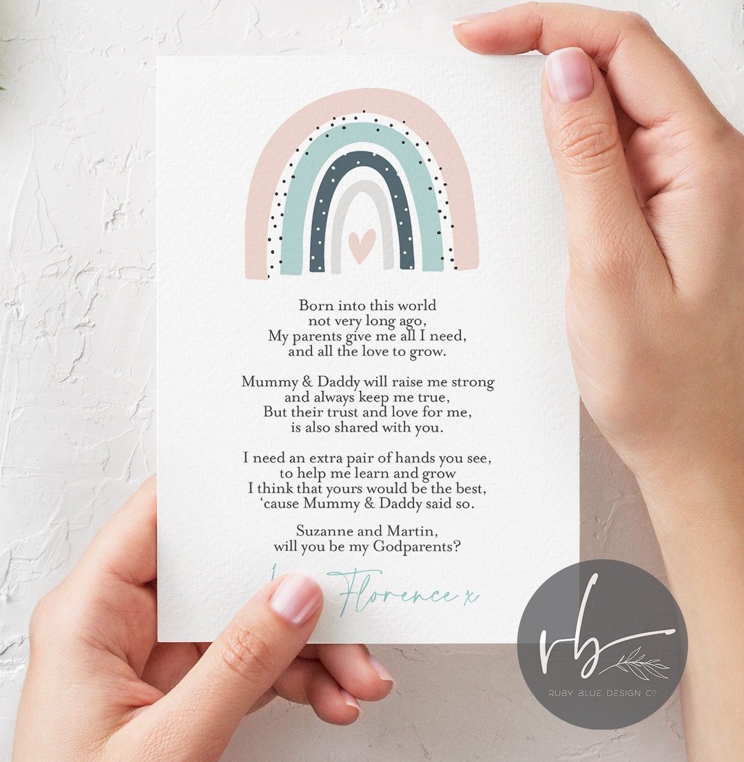 DIGITAL Personalised Rainbow Will You Be My Godparents Poem Card ...