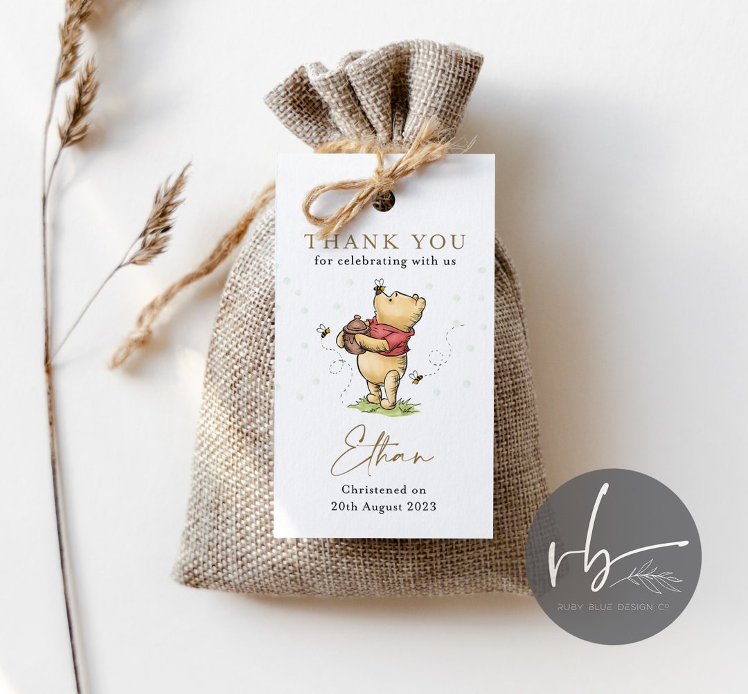 Personalised Bear Christening Tags, Teddy Bear Thank You Tags Favour ...