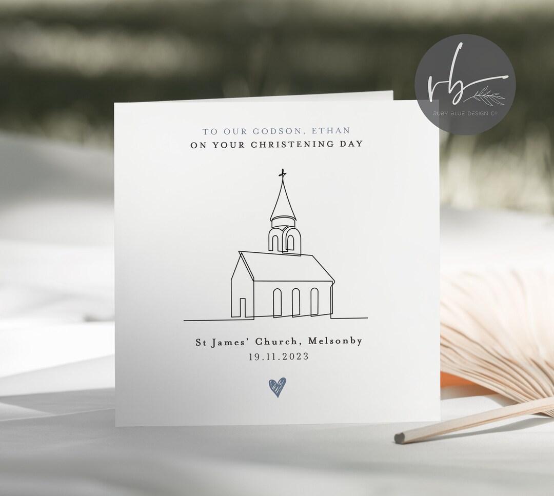 Plain Modern Church Personalised Christening or Baptism Card ...
