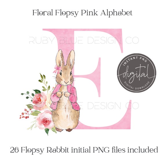 Flopsy Rabbit Pink Floral Watercolour Alphabet PNG Peter | Etsy