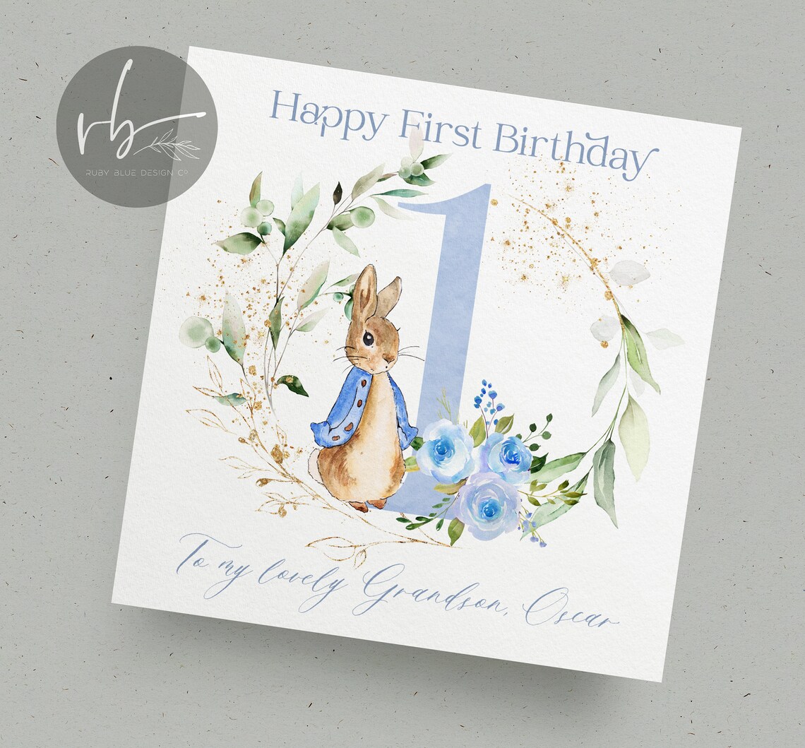 Peter Rabbit First Birthday Card personalised Peter Rabbit | Etsy