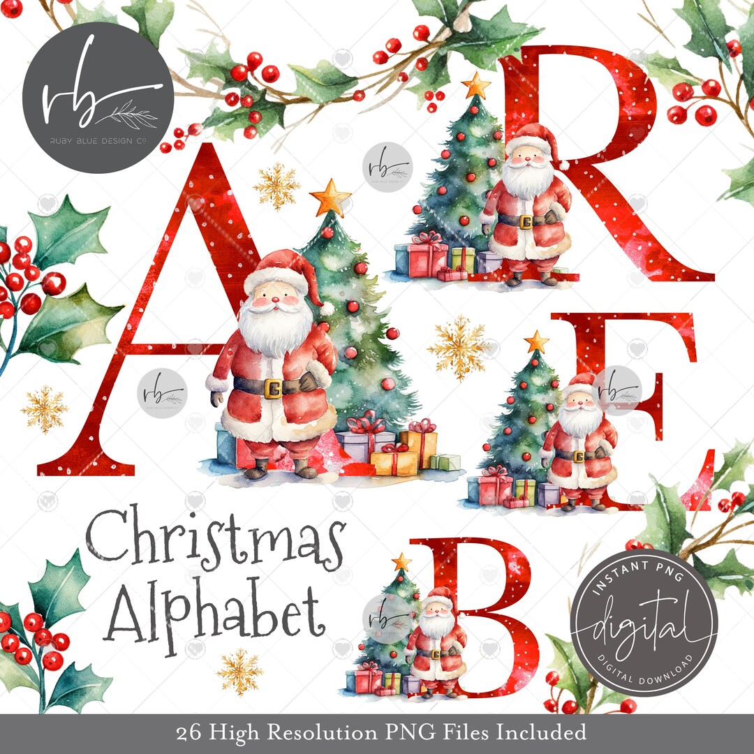RED CHRISTMAS Alphabet Watercolour Alphabet PNG Santa Father Christmas ...