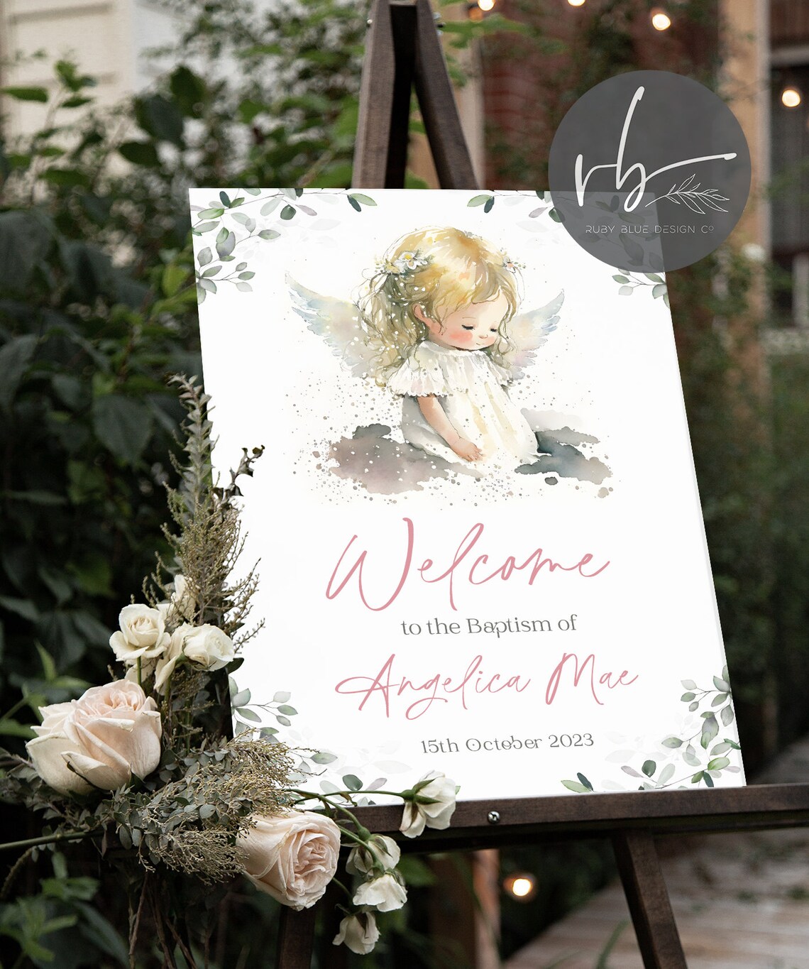 DIGITAL Angel Girl Personalised Welcome Sign Christening Sign, Baptism ...