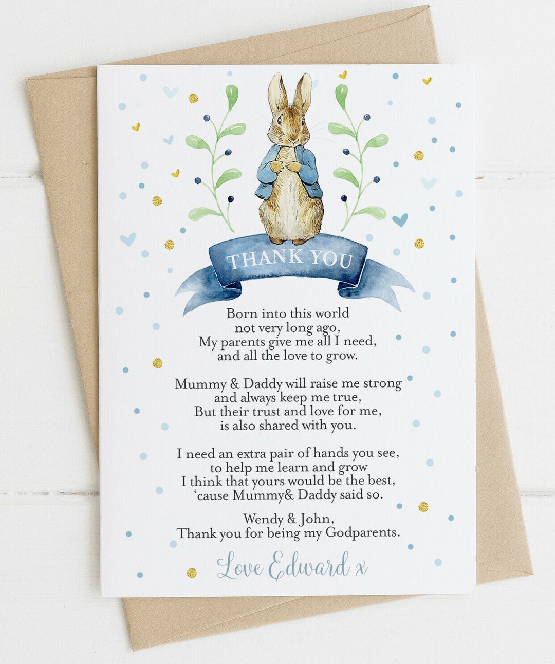Personalised Peter Rabbit Thank You for Being My Godparents Cards ...