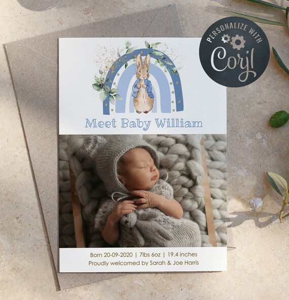 EDITABLE Peter Rabbit Photo Birth Announcement Printable - Etsy