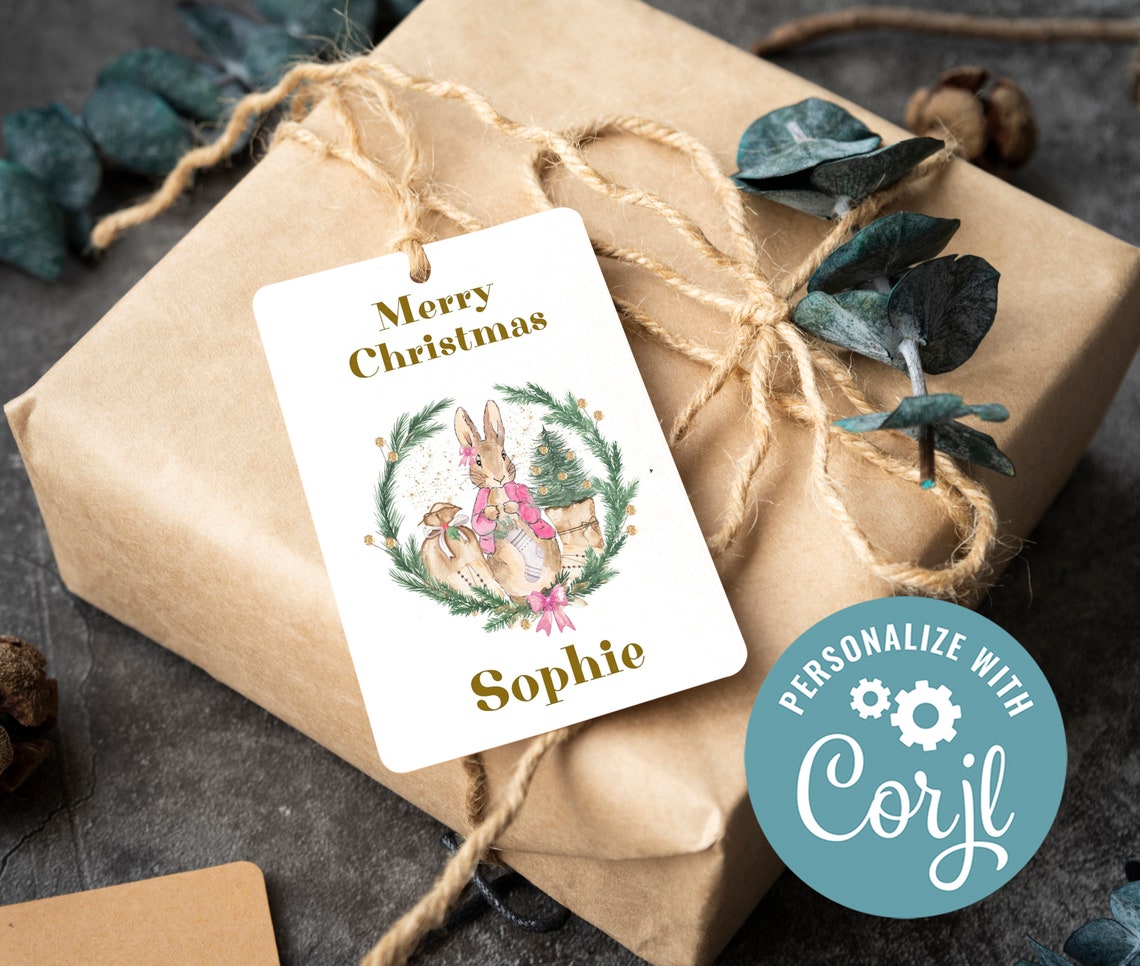 Flopsy Rabbit Christmas Tag or Label Template Editable Text - Etsy