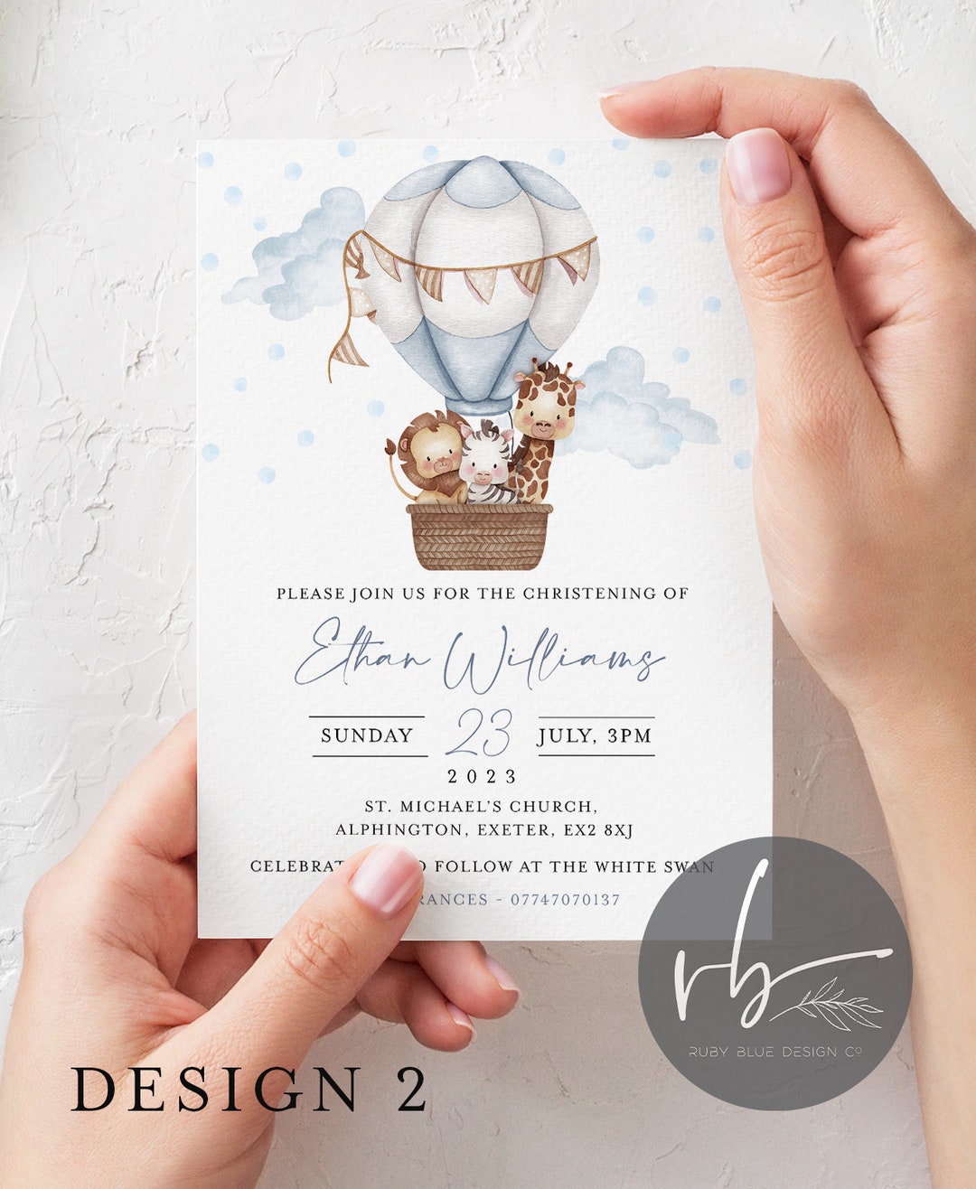 DIGITAL Personalised Hot Air Balloon Invitations, Neural Colours ...