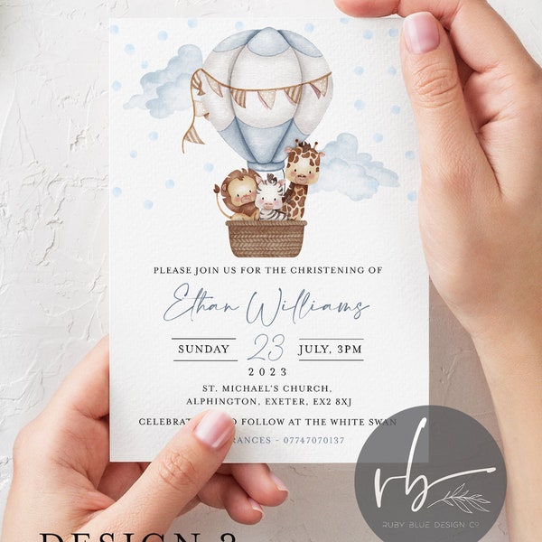 Hot Air Balloon Christening Invitations - Etsy