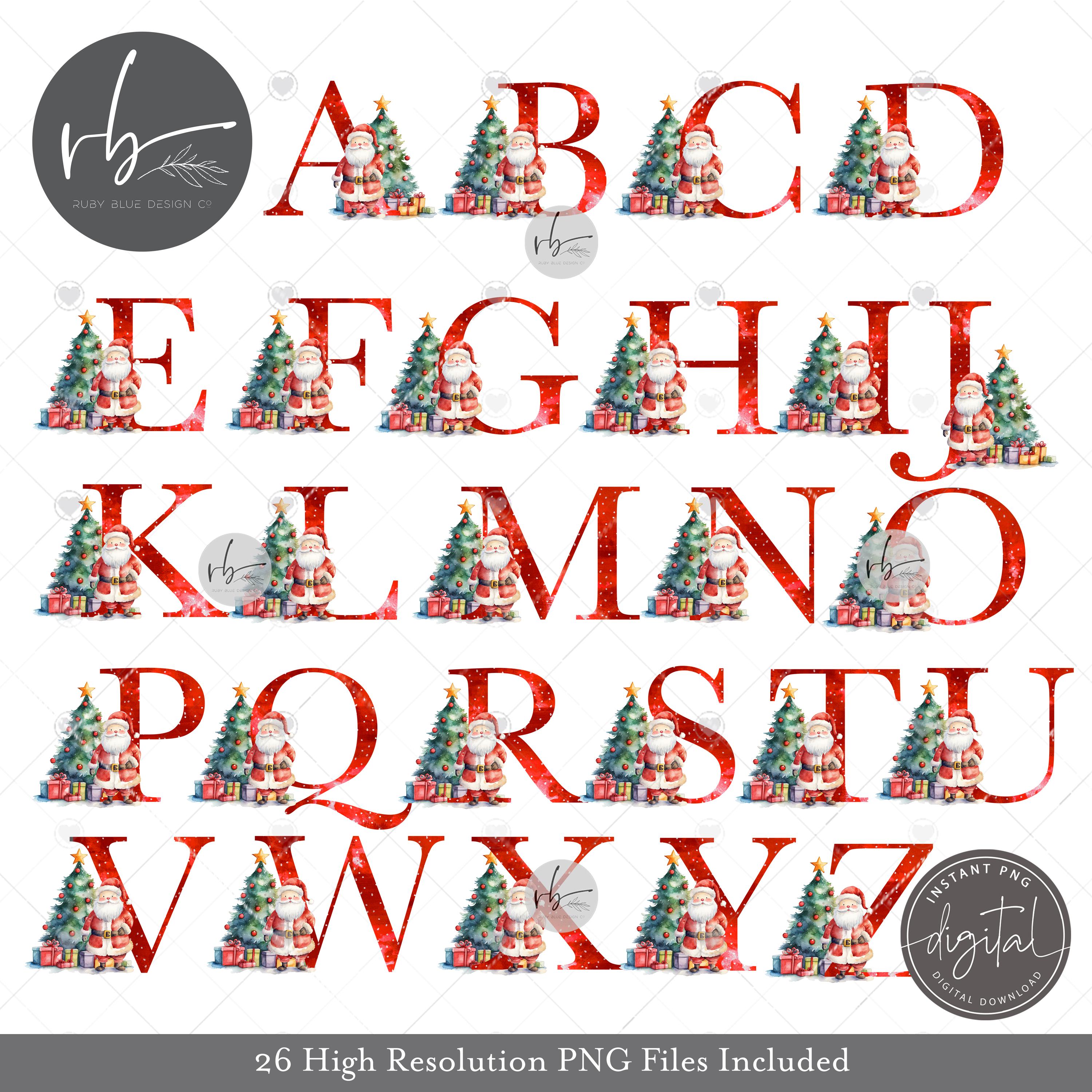 RED CHRISTMAS Alphabet Watercolour Alphabet PNG Santa Father Christmas ...