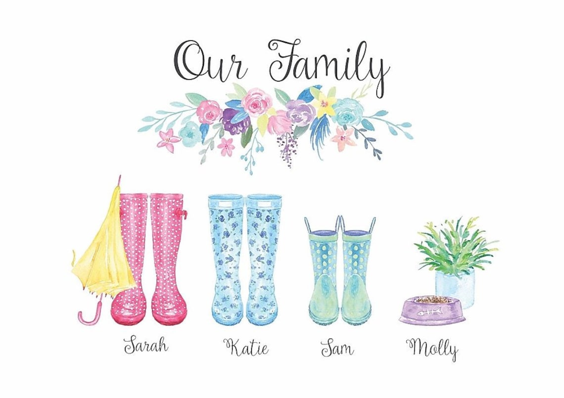 Digital Personalised Family Wellies Print - Etsy UK