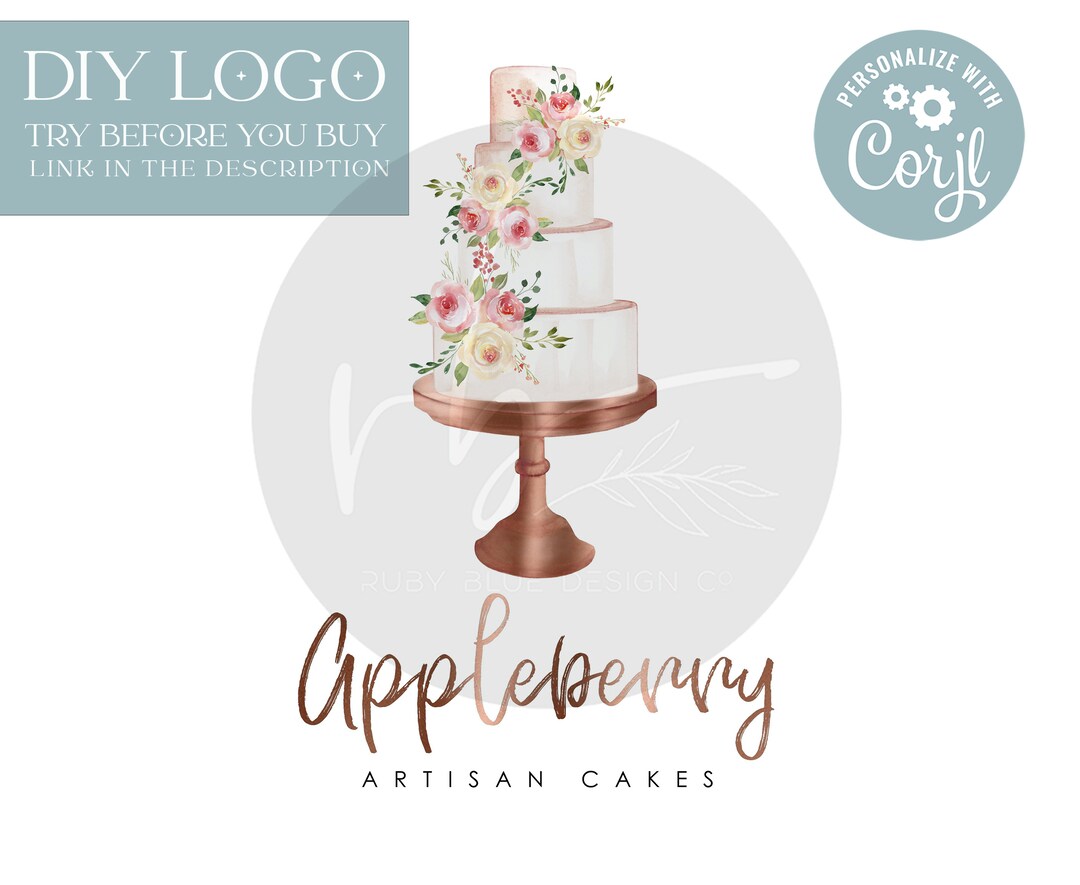 DIY Edit Yourself Cake Logo Wedding Cake Logo Design Celebration Cake ...