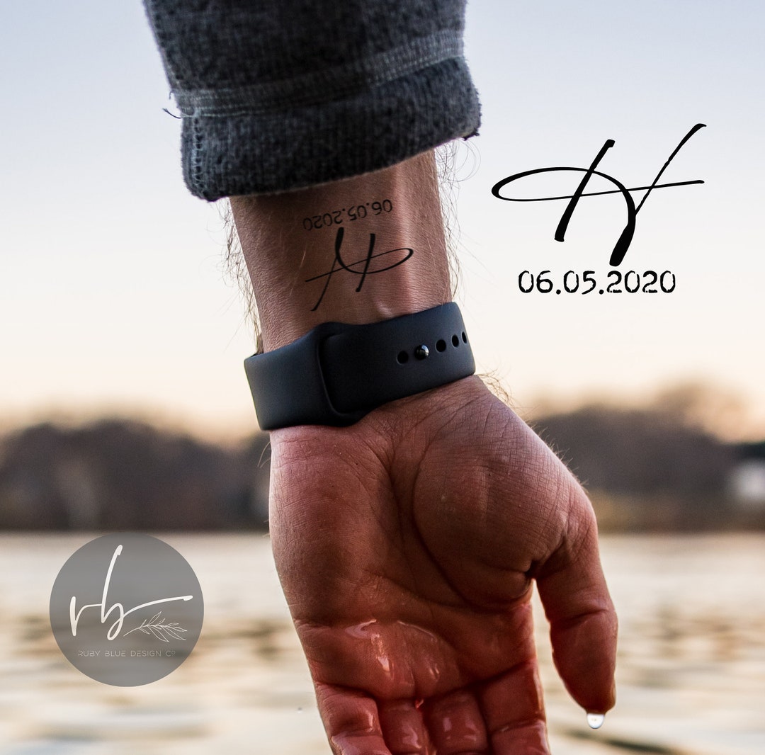 Men's Ladies Initial Date Tattoo Design Script Calligraphy Names - Etsy