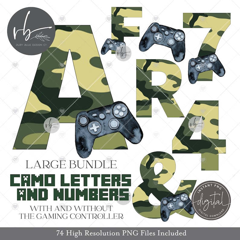 Gaming Controller Camouflage Alphabet & Numbers PNG Clipart - Etsy