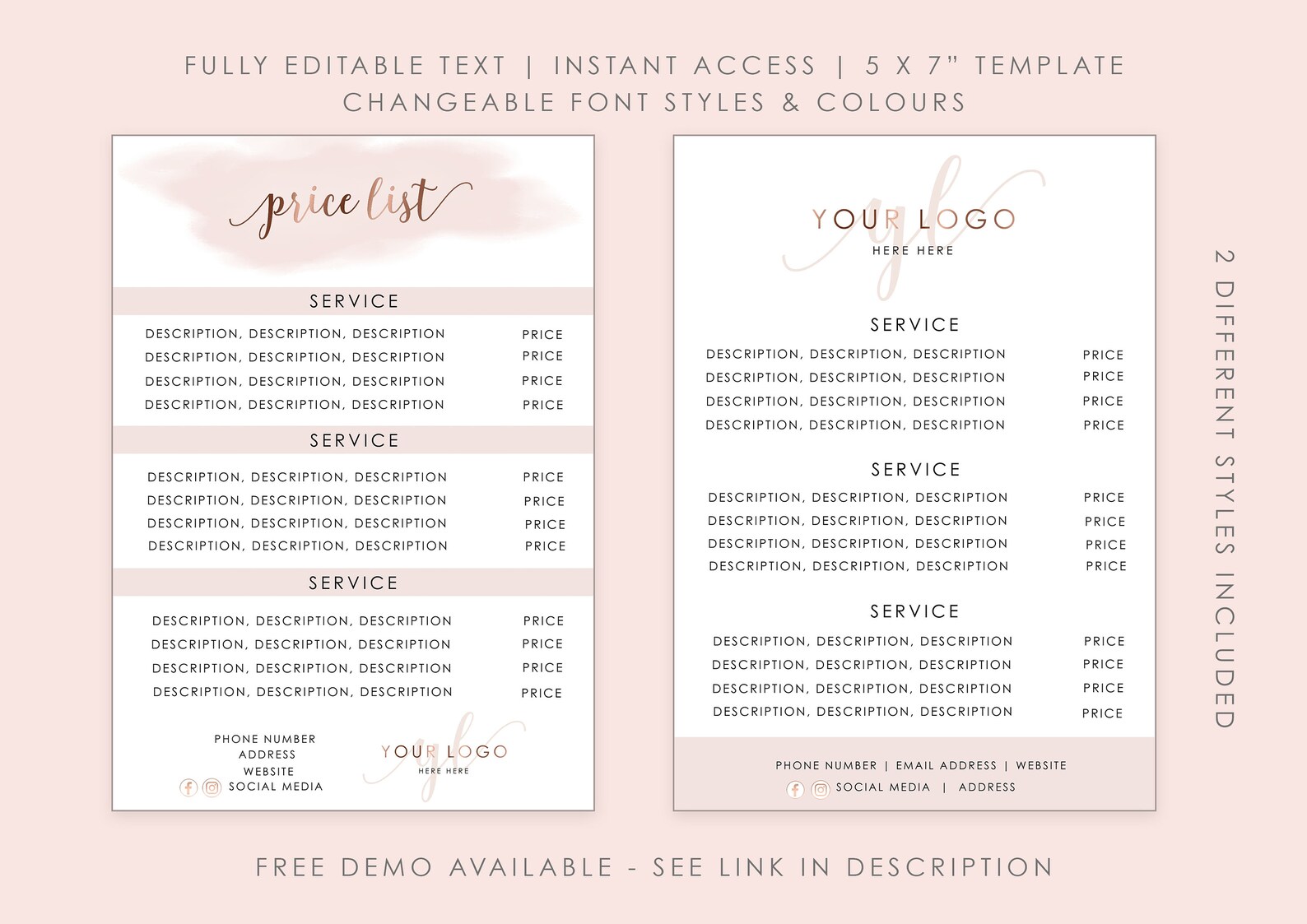 Pre Made Editable Price List Template, Beauty, Hairdresser, Menu ...