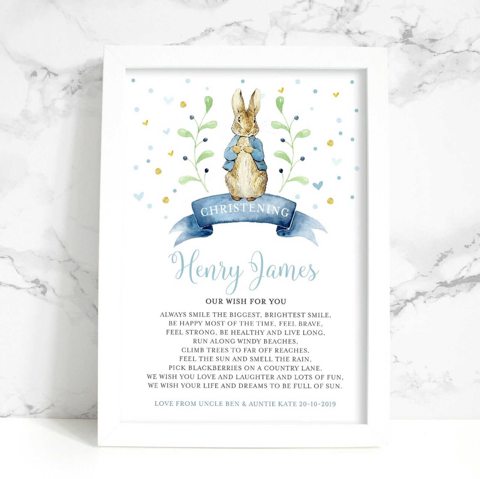 Personalised Peter Rabbit Wish Poem Print Baby Christening - Etsy UK