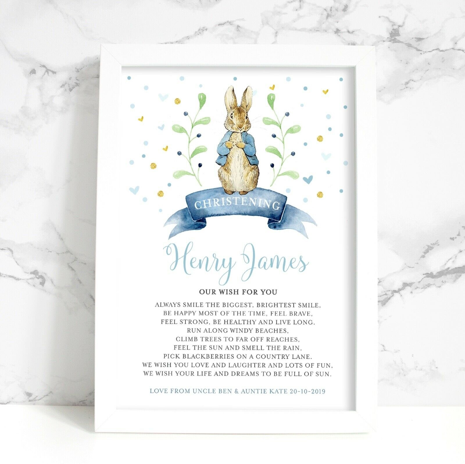 Personalised Peter Rabbit Wish Poem Print Baby Christening - Etsy UK