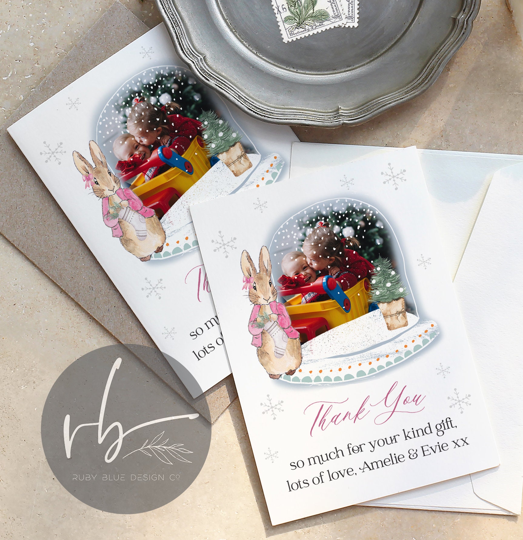 Personalised Photo Peter Rabbit Snow Globe Thank You Cards - Etsy UK