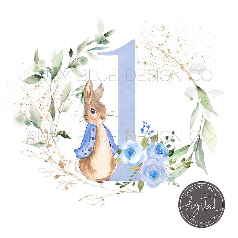 Peter Rabbit 1st Birthday PNG Peter Rabbit Blue Floral Wreath - Etsy
