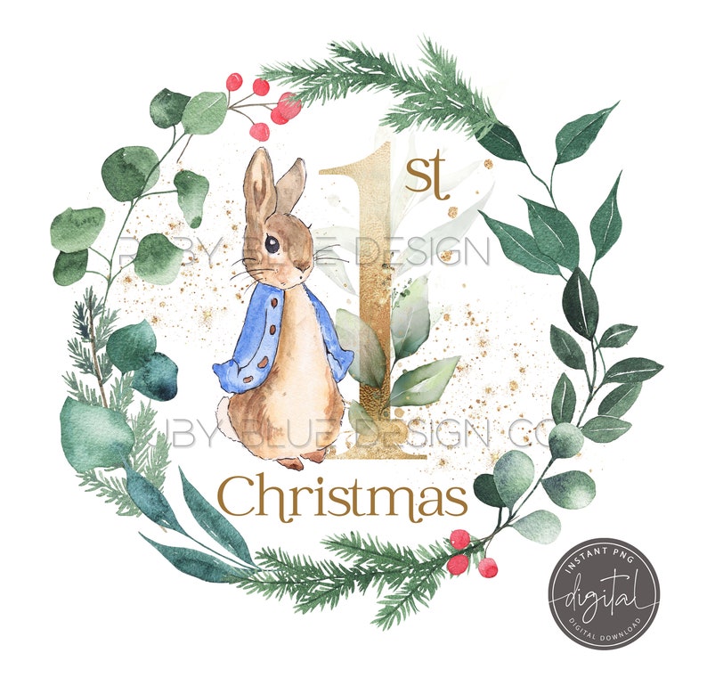 Peter Rabbit 1st Christmas PNG Peter Rabbit Faux Gold Foliage - Etsy