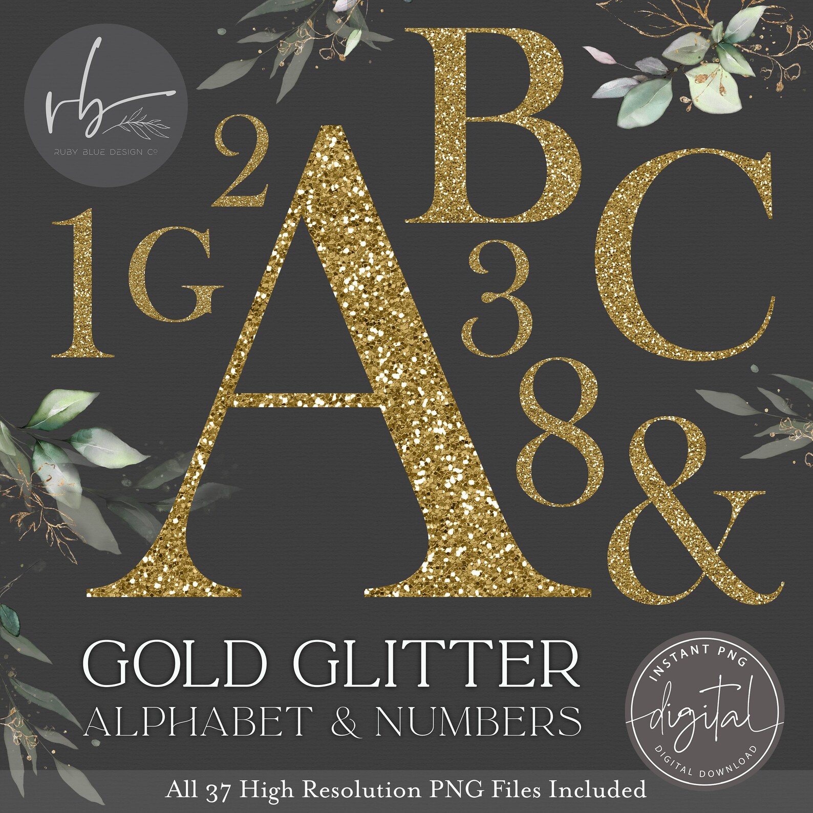 Gold Glitter Letters Clipart Wedding PNG Graphics Monogram Alphabet ...