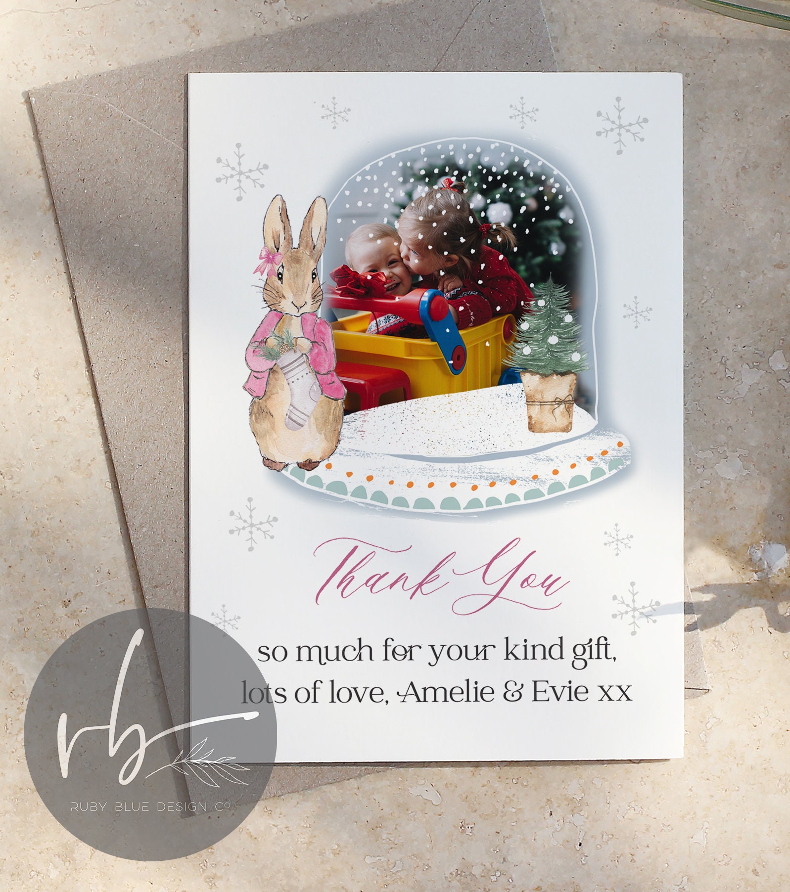Personalised Photo Peter Rabbit Snow Globe Thank You Cards - Etsy UK