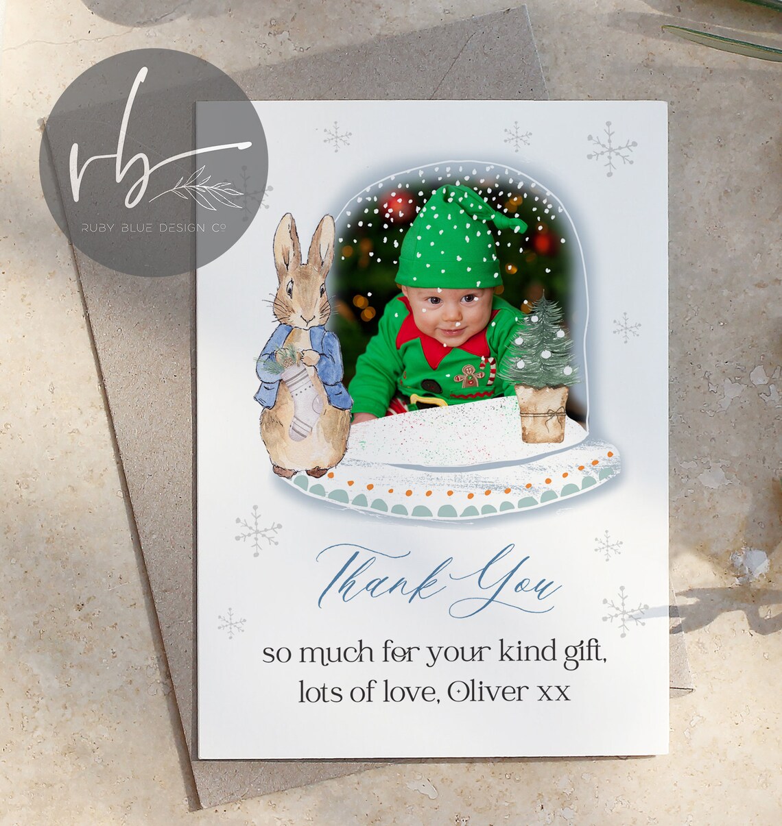 Personalised Photo Peter Rabbit Snow Globe Thank You Cards - Etsy UK