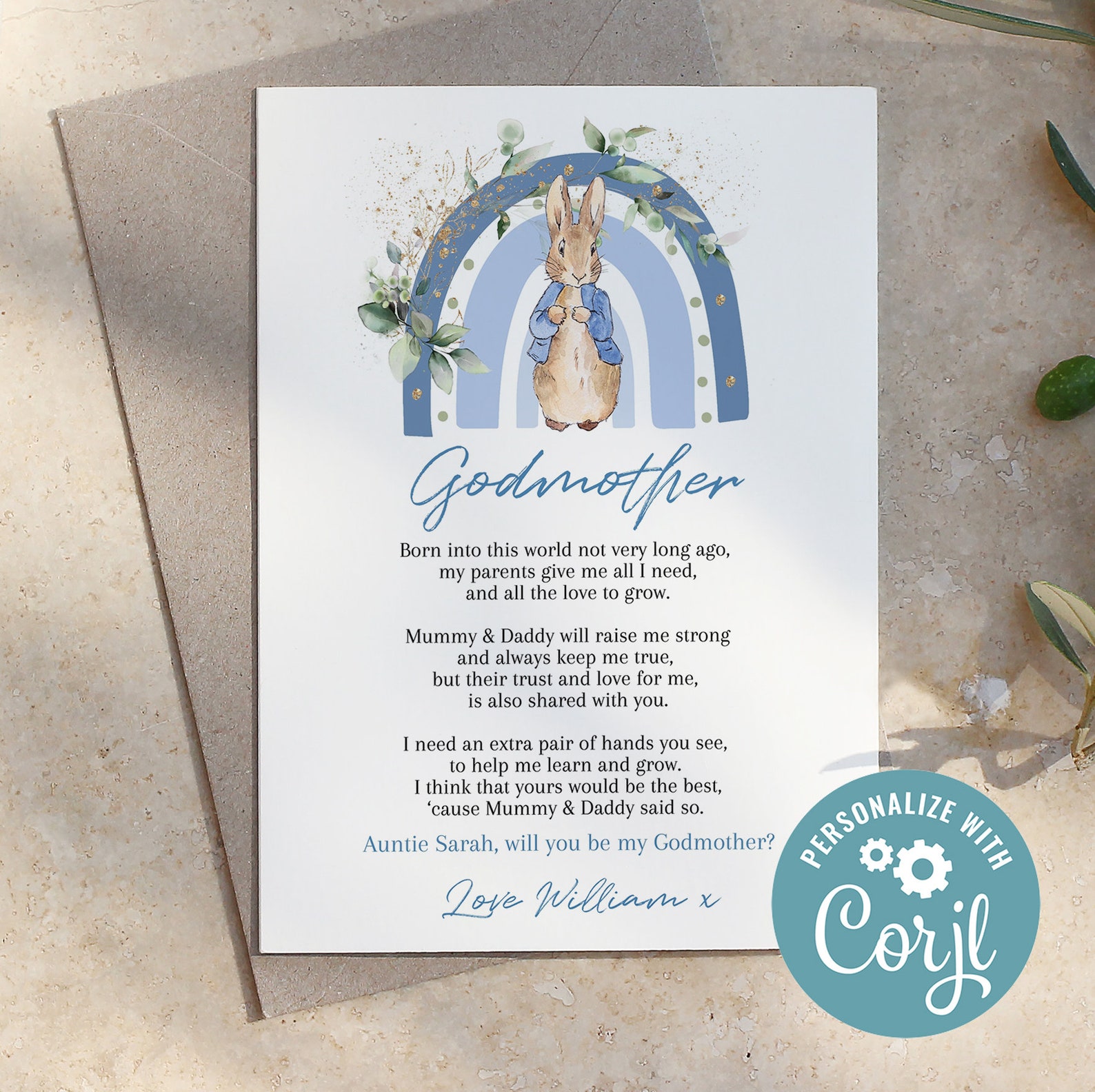 EDITABLE Peter Rabbit Rainbow Godparents Card Will You Be My - Etsy UK