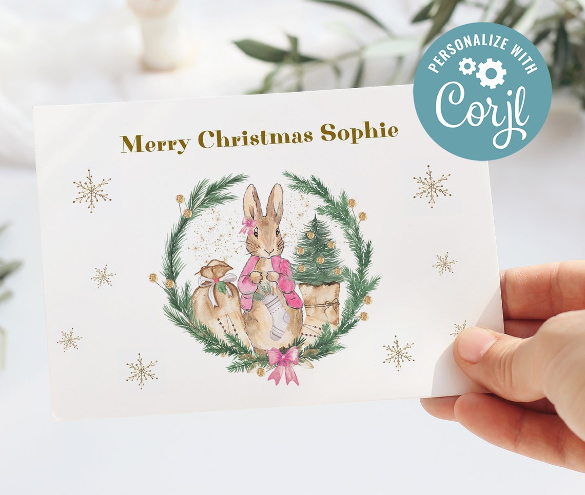 Flopsy Bunny Peter Rabbit Christmas Card Editable Template - Etsy