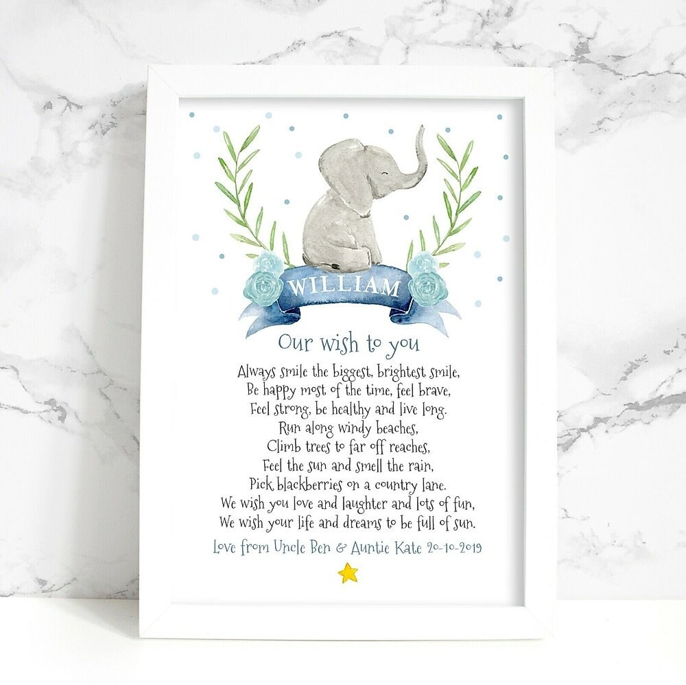 Personalised Baby Elephant Wish Poem Print - Etsy UK