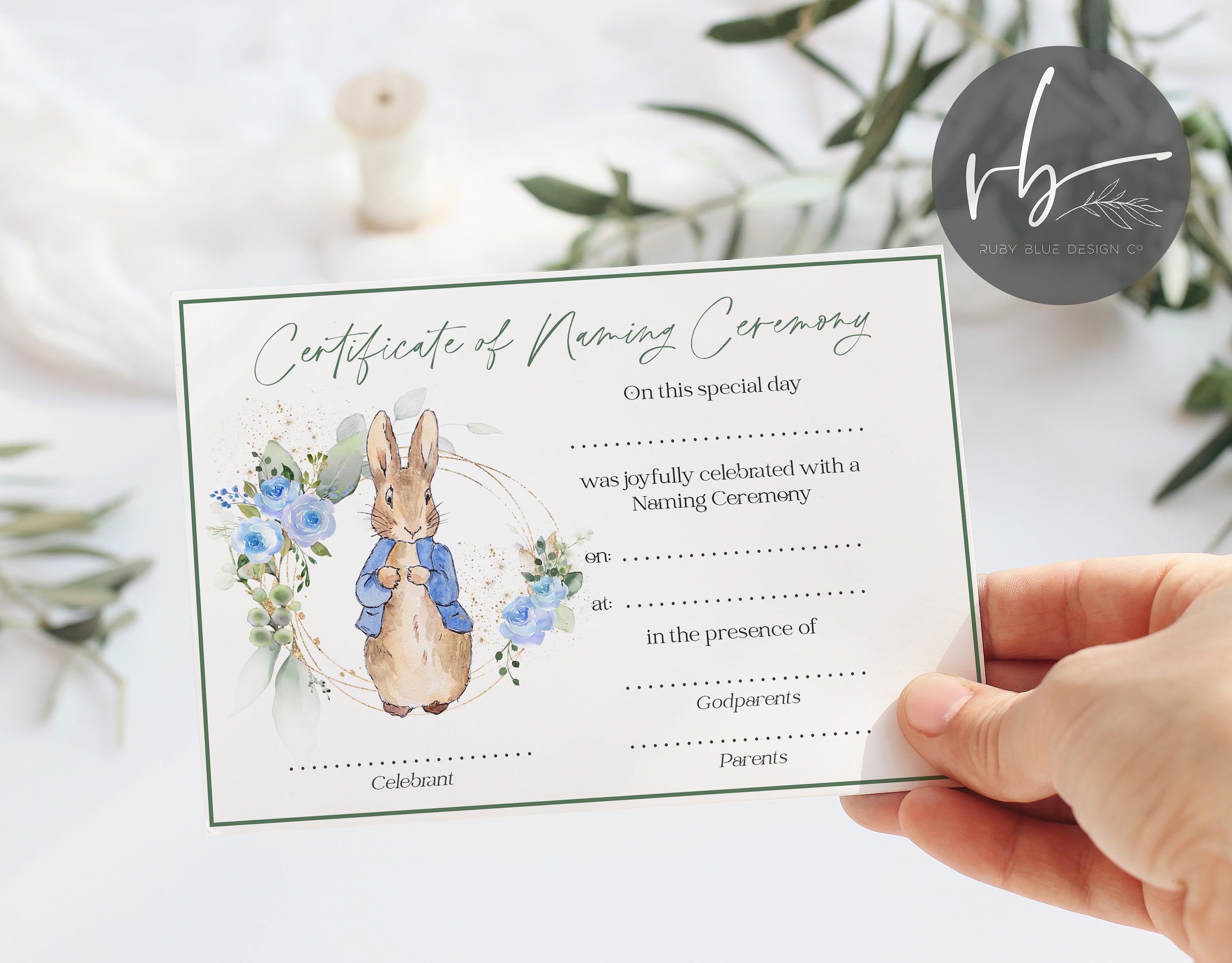 Peter Rabbit Rainbow Naming Ceremony Certificate Template Downloadable ...