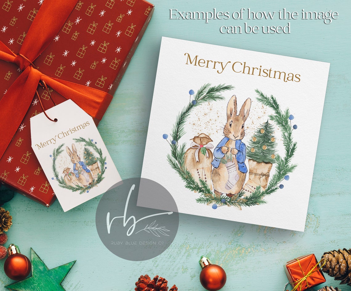 Peter Rabbit Christmas PNG Peter Rabbit Wreath Design Card - Etsy