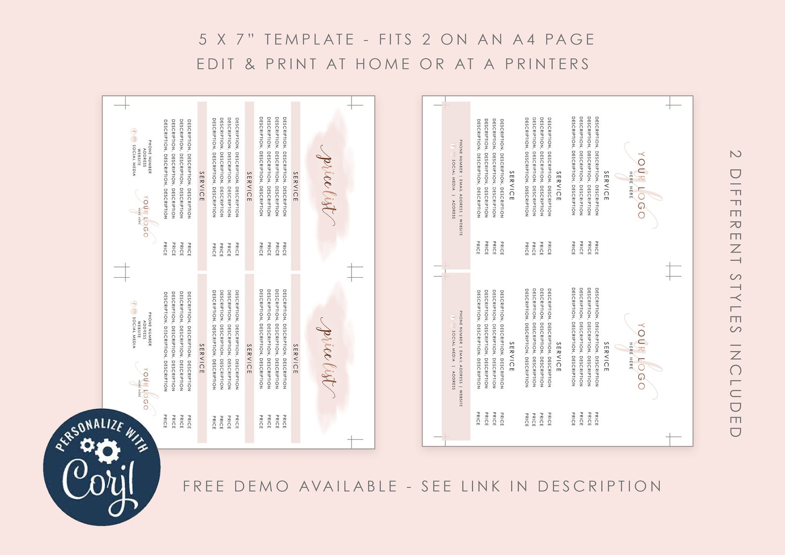 Pre Made Editable Price List Template, Beauty, Hairdresser, Menu ...