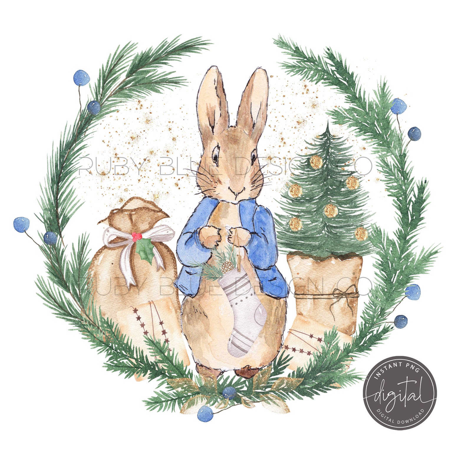 Peter Rabbit Christmas PNG Peter Rabbit Wreath Design Card - Etsy
