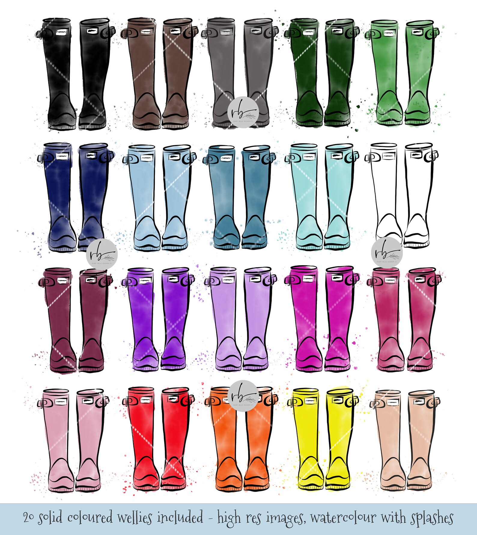 Wellies Clipart Watercolour Rainboots - Welly Boot Splash Clip Art ...