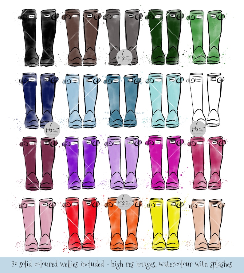 Wellies Clipart Watercolour Rainboots - Welly Boot Splash Clip Art ...