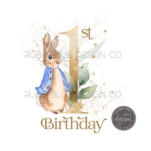 Peter Rabbit 1st Birthday PNG, Peter Rabbit Faux Gold Foliage Design ...