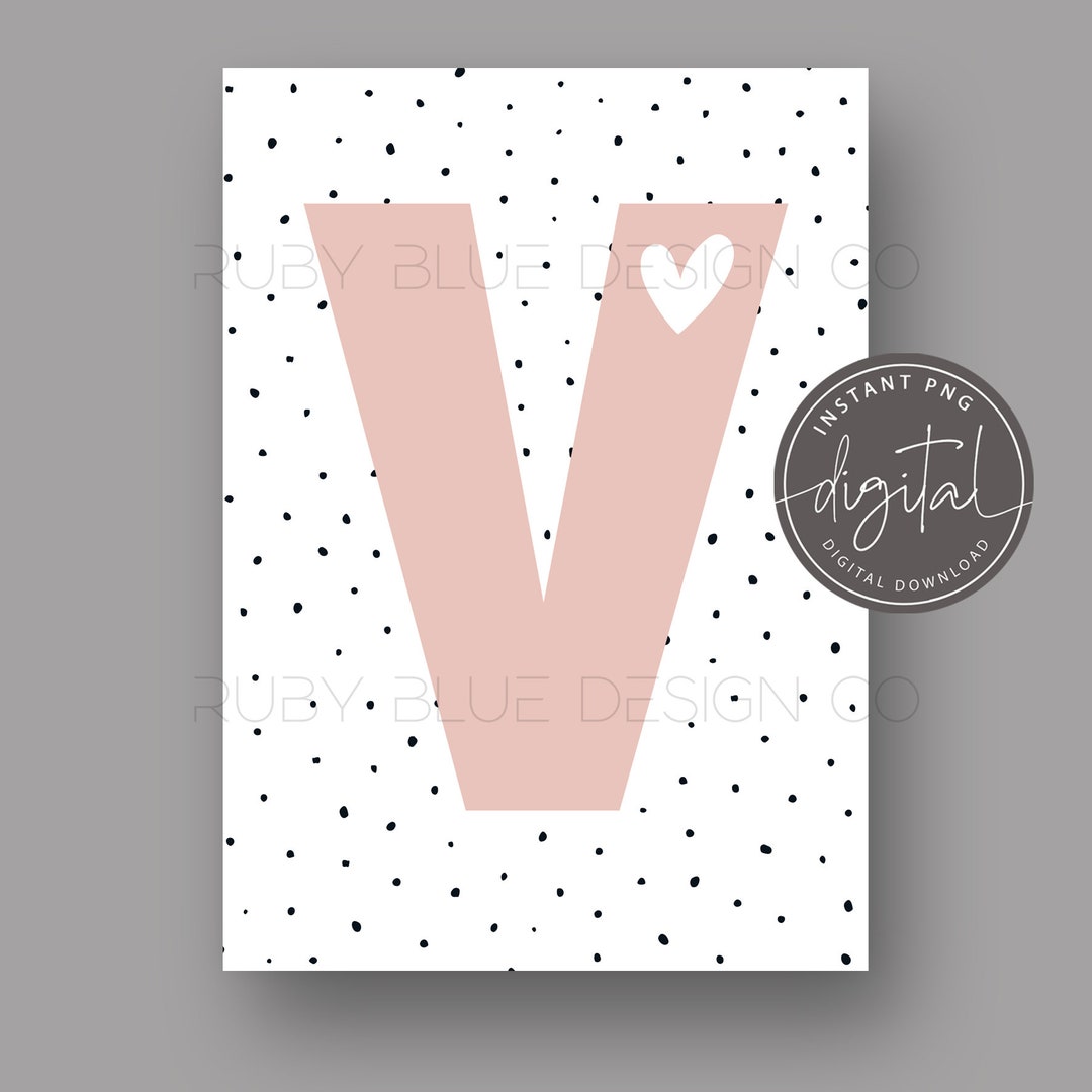 Pink Initial With Spotty Background PNG, Nursery Letter V Design, Card ...
