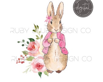 Flopsy Pink Peter Rabbit 1st Birthday PNG, Peter Rabbit Floral ...
