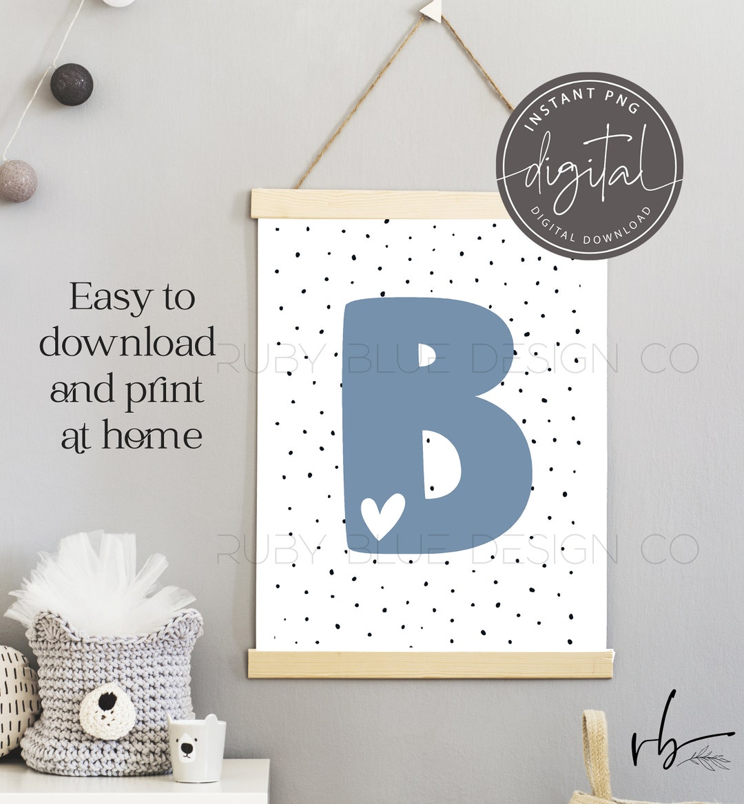 Blue Initial With Spot Background PNG, Nursery Letter B Design, Card ...