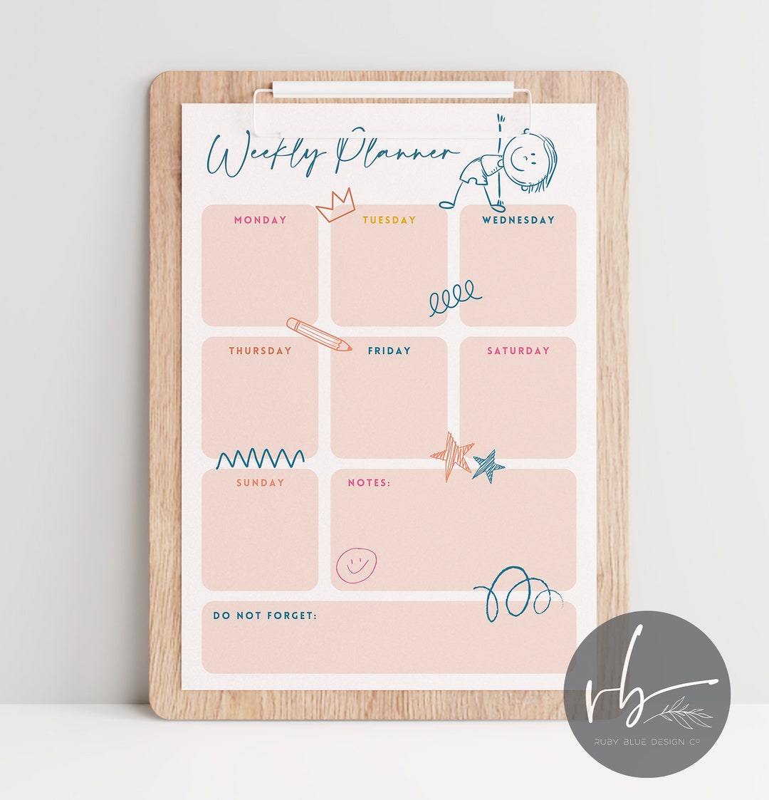 Weekly Planner | Download Organiser Printable | Kids Weekly Calendar ...