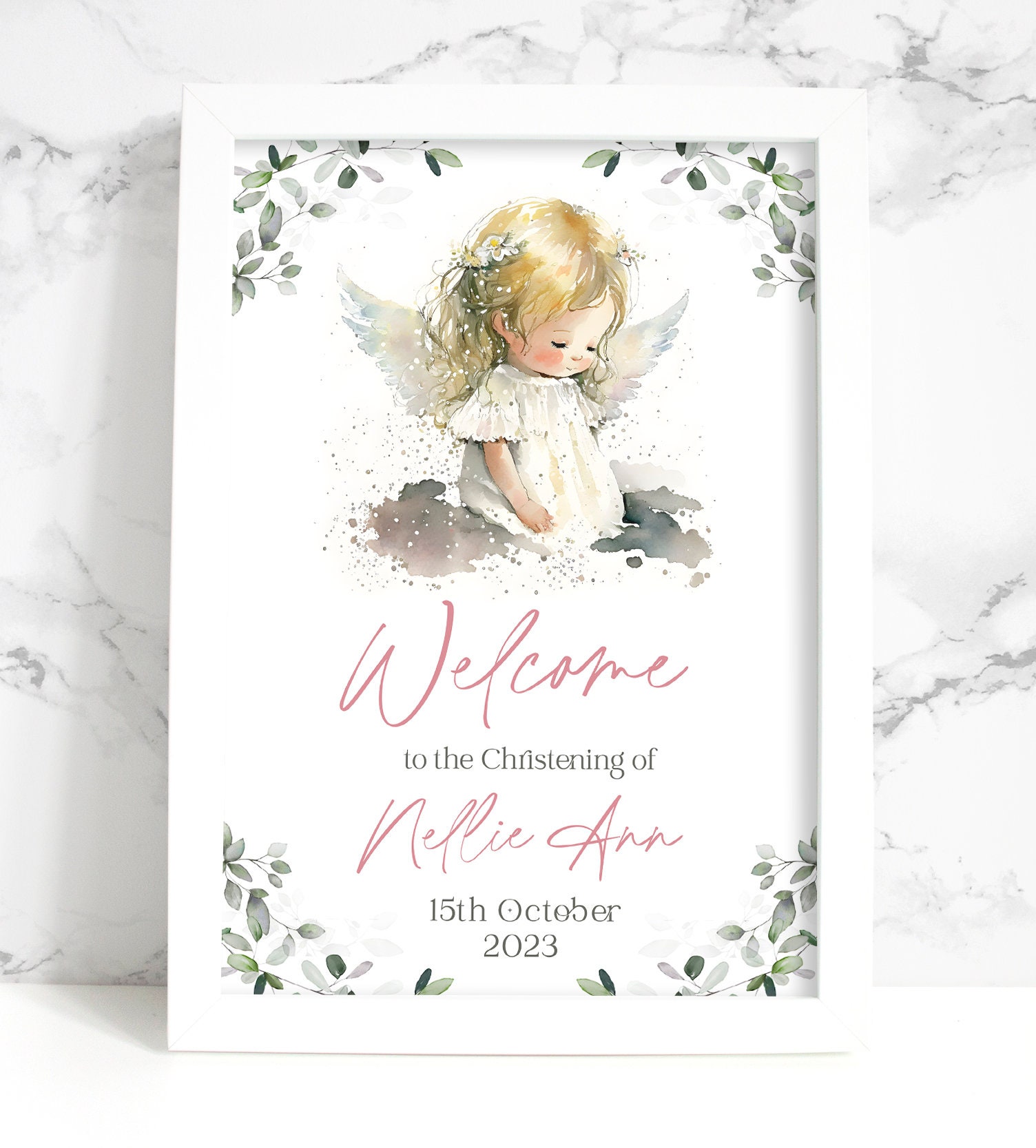 DIGITAL Angel Girl Personalised Welcome Sign Christening Sign, Baptism ...