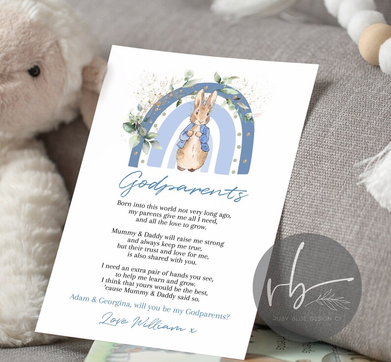 EDITABLE Peter Rabbit Rainbow Godparents Card Will You Be My - Etsy UK