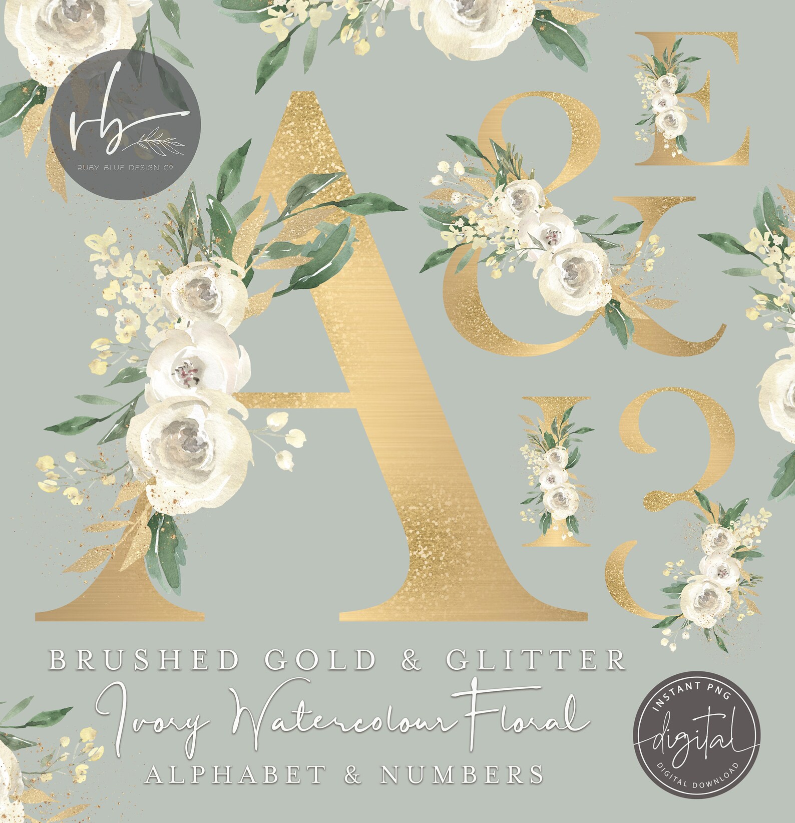 Brushed Gold Glitter Watercolour Floral Embellished Letters | Etsy