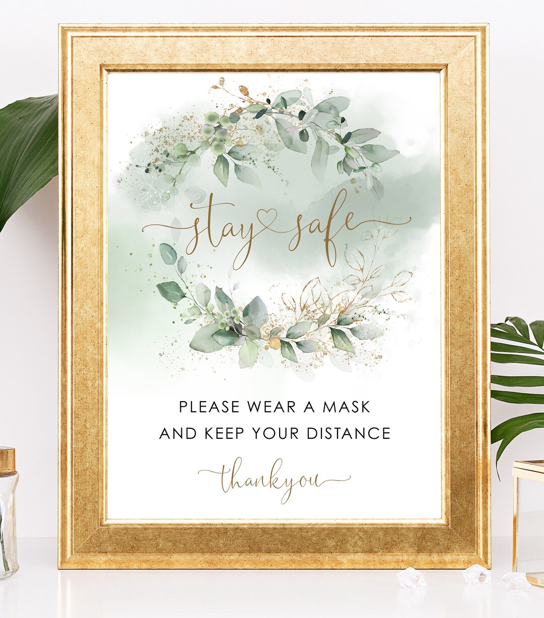 Stay Safe Please Wear a Mask Sign, Printable Gold Wedding Sign ...