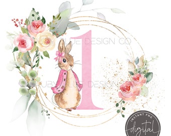 Flopsy Pink Peter Rabbit 1st Birthday PNG Peter Rabbit Floral | Etsy