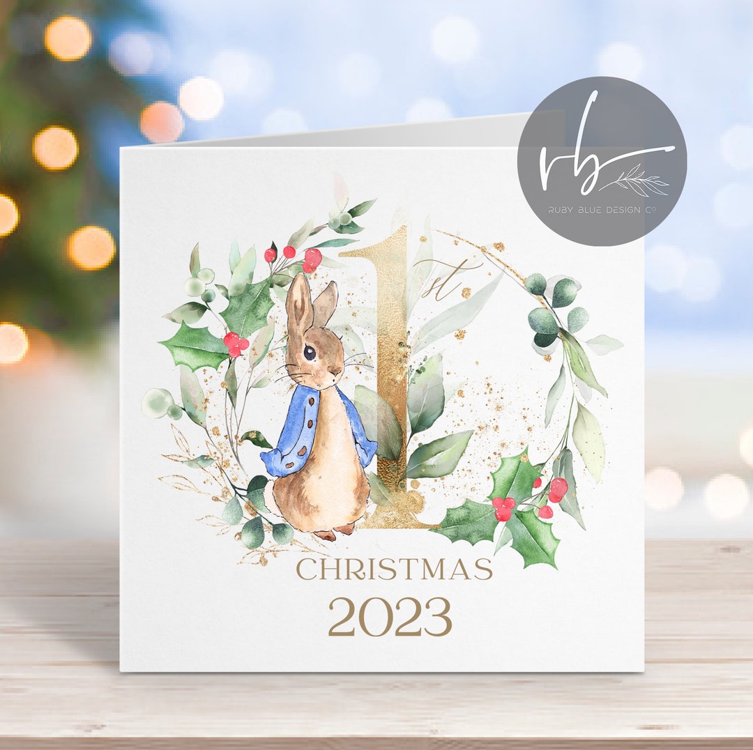 Baby's First Christmas Card Peter Rabbit Flopsy Rabbit Christmas Card ...