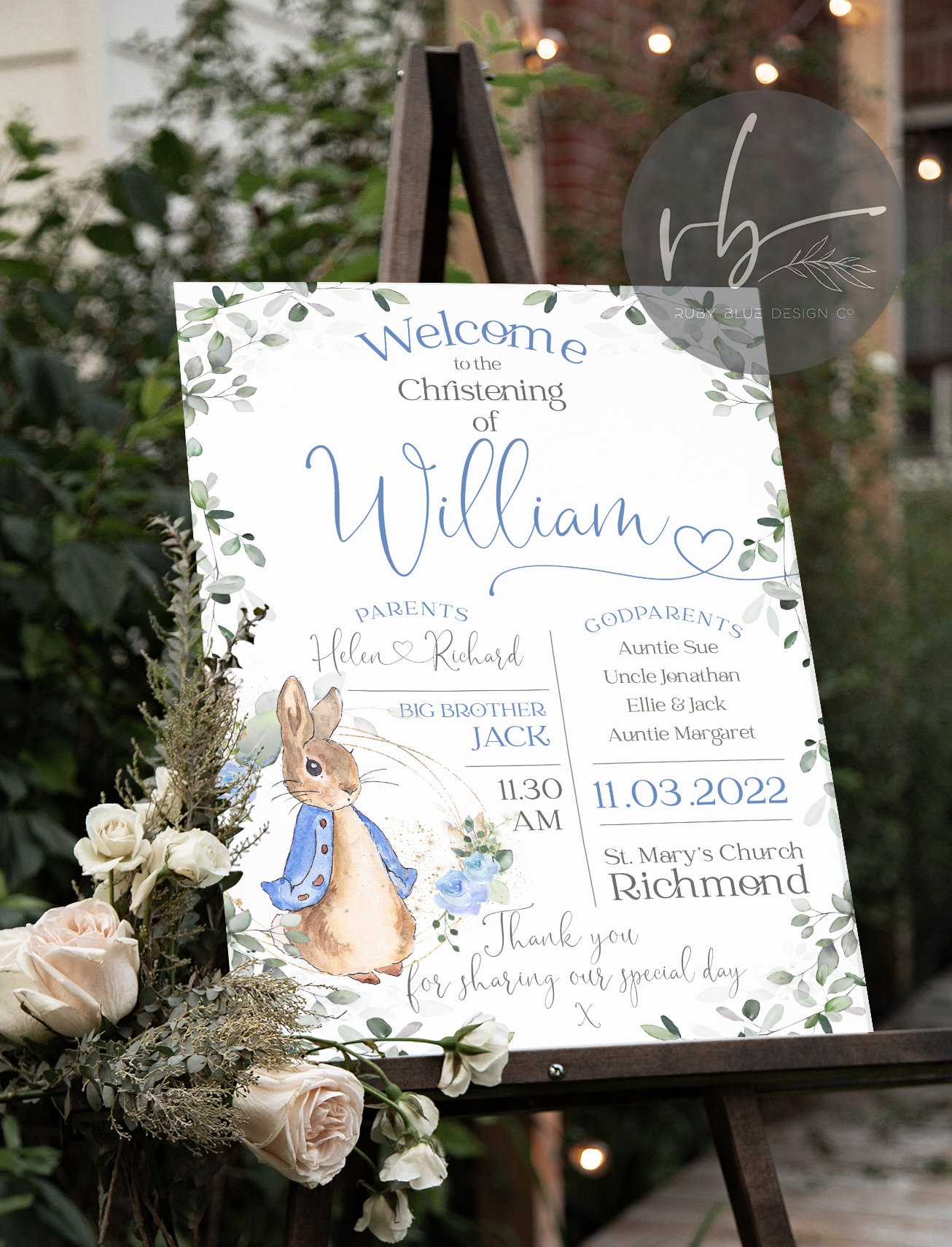 Peter Rabbit Personalised Welcome Sign Christening Sign | Etsy